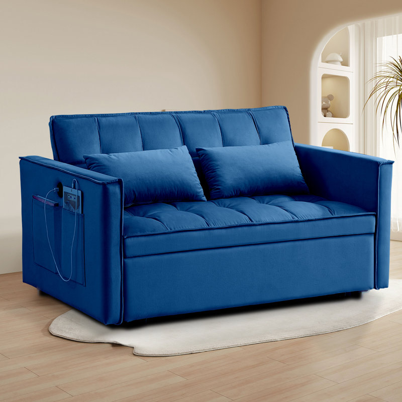 Mercer41 Sleeper Sofa Bed W USB Port 3 In 1 Adjustable Sleeper With Pull Out Bed 2 Lumbar Pillows And Side Pocket Soft Dutchwool Convertible Velvet Sofa Bed Suitable For Living Room Bedroom Wayfair